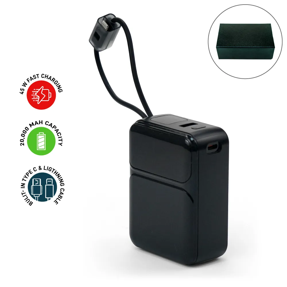 Powerbank with Built-in Type-C & Lightning Cables, 20,000mAh, 45W Fast ...